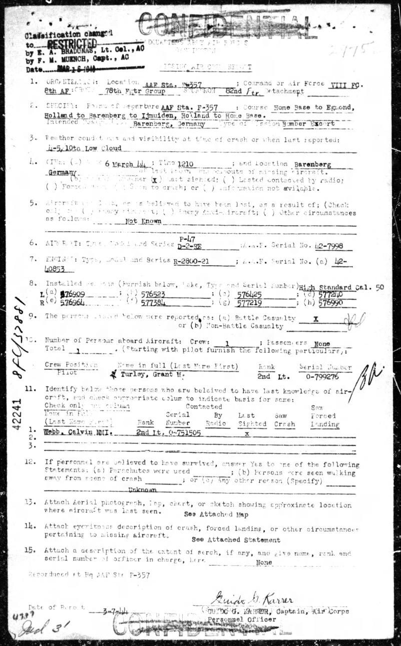 MACR for Lt Grant M Turley